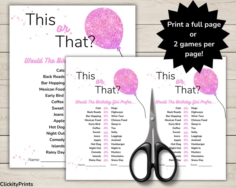 Pink Birthday Games for Her, Printable Birthday Game Bundle, Birthday ...