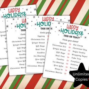 This or That Holiday Activity for School or Work, Printable Christmas ...