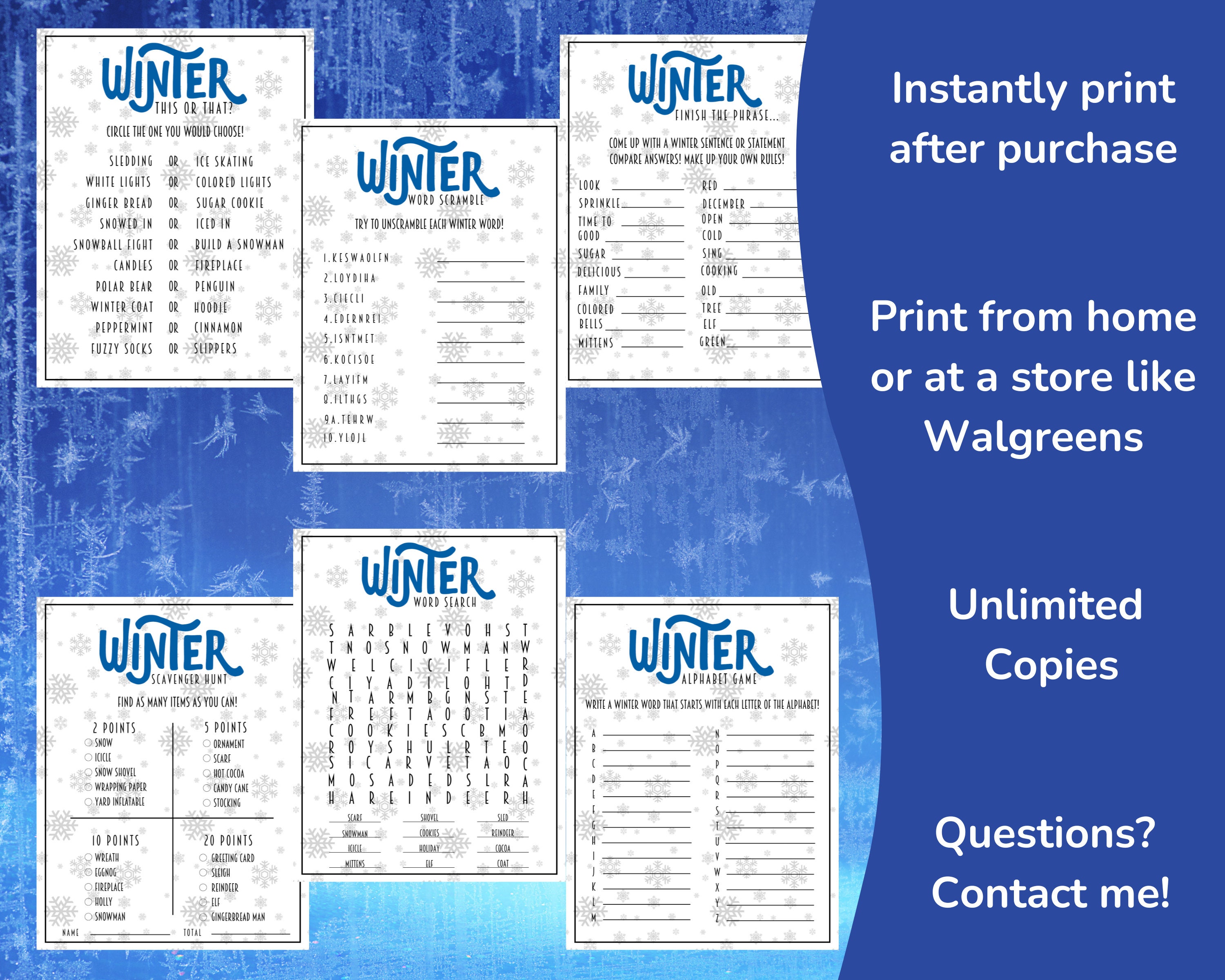 Printable Winter Games for Kids and Adults, Winter Family Activity ...