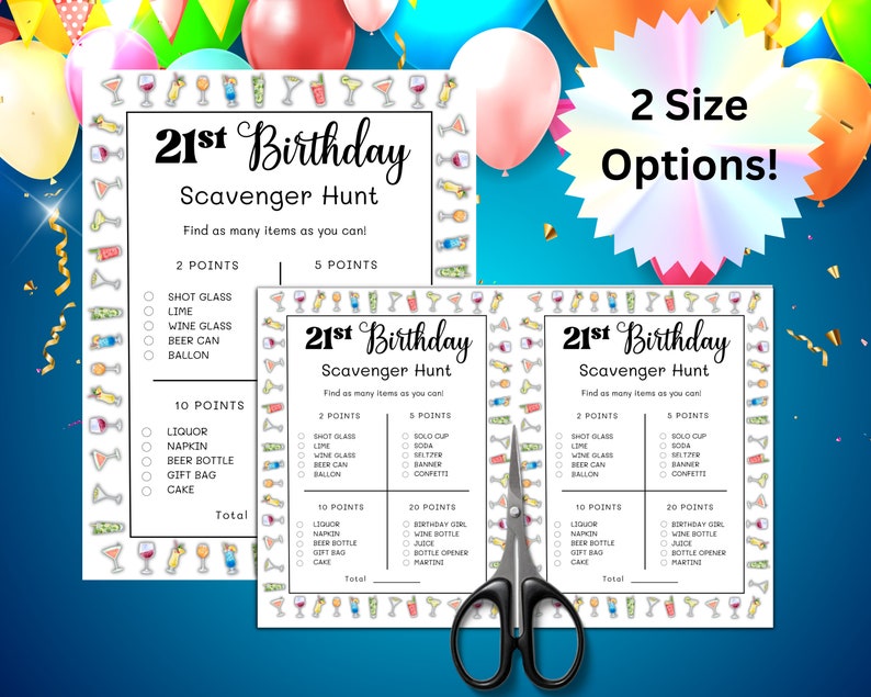 Printable 21st Birthday Scavenger Hunt Drunk Game, 21st Drinking Games ...