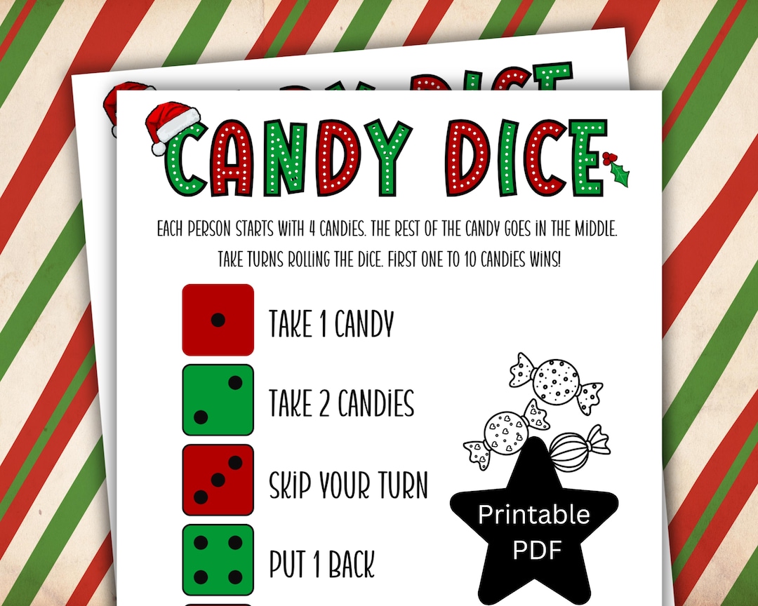 Candy Dice Game for Christmas Party, Printable Candy Dice Activity for ...