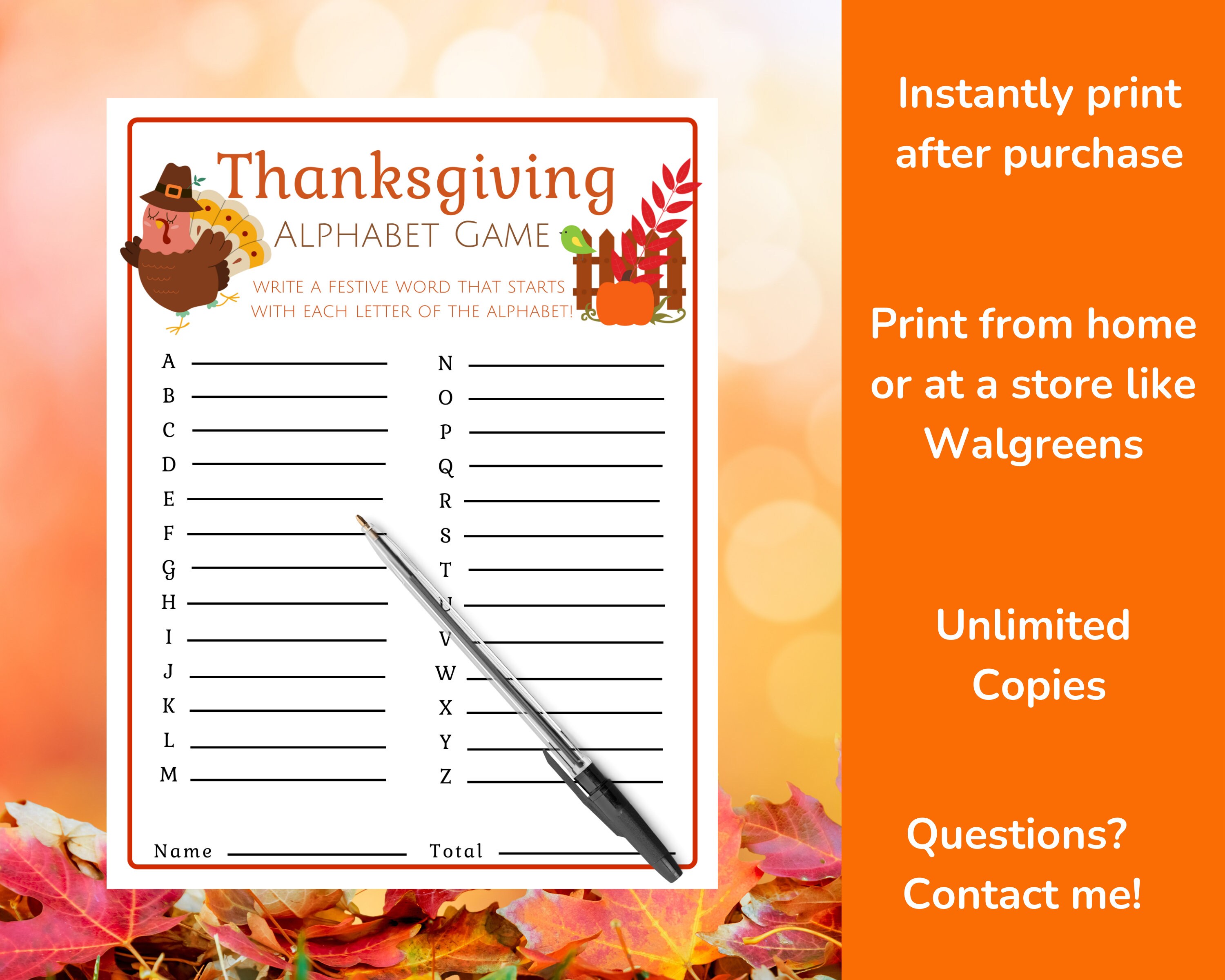 Thanksgiving Alphabet Game, Turkey Day Game, Thanksgiving Games Bundle ...