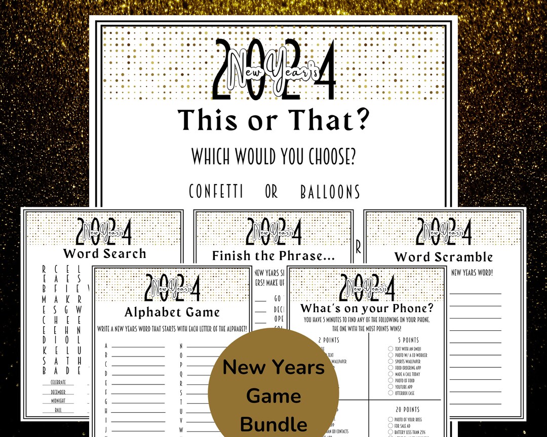 Printable New Years Eve 2024 Game Bundle for Kids and Adults, New Years ...