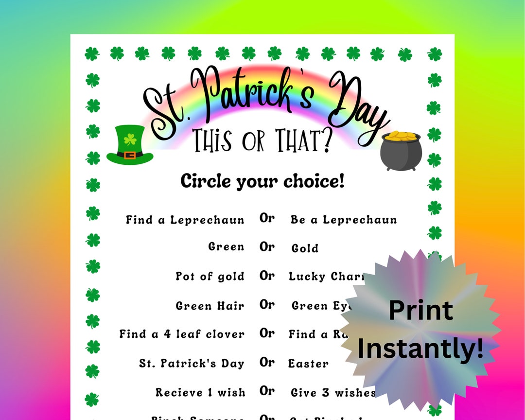Printable St. Patrick's Day Party Game for Kids & Adults, Classroom St ...