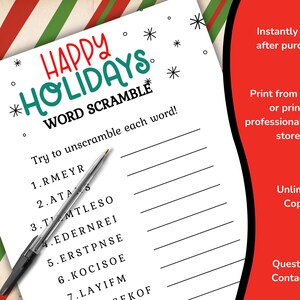 Word Scramble Holiday Activity for School or Work, Printable Christmas ...