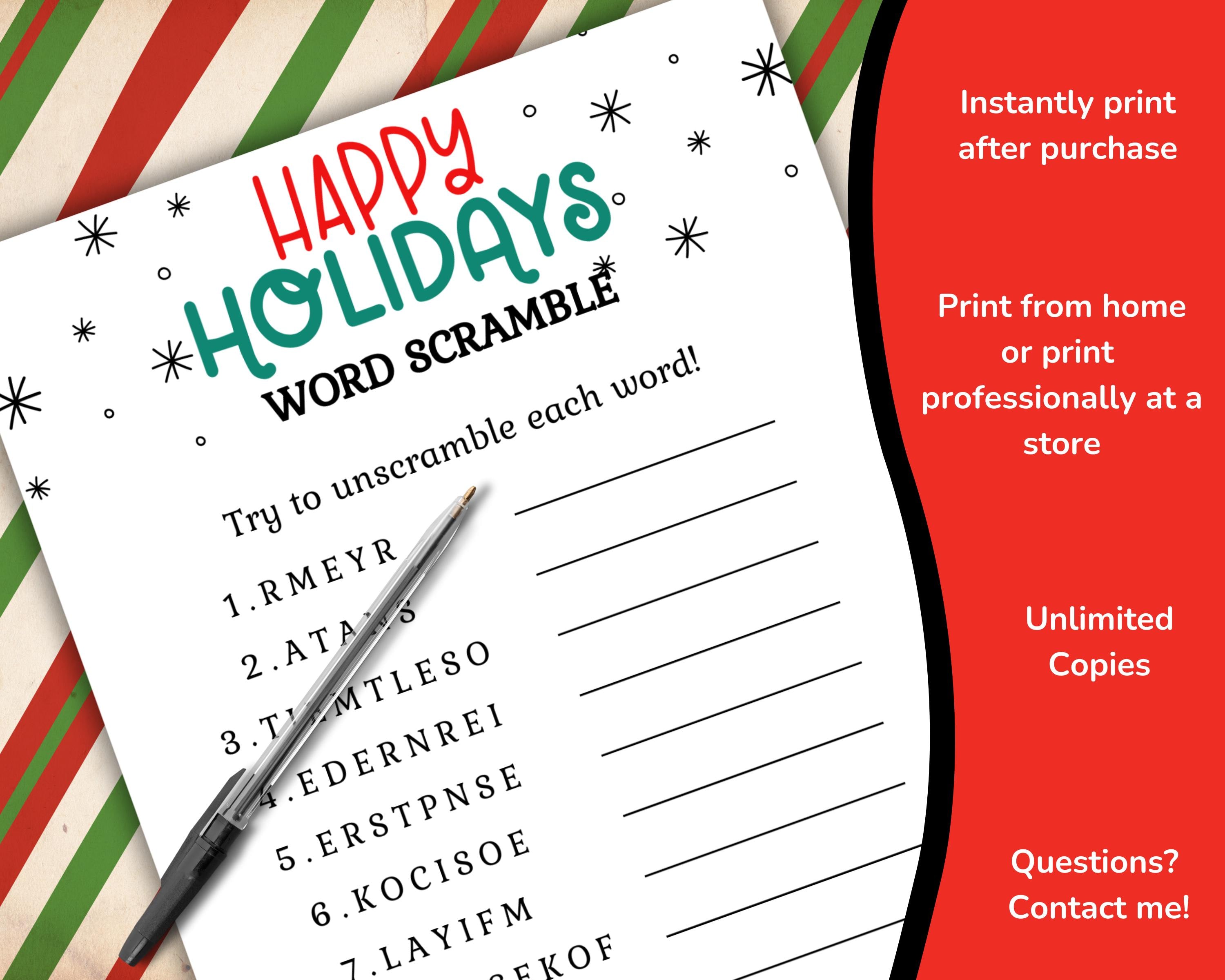 Word Scramble Holiday Activity for School or Work, Printable Christmas ...