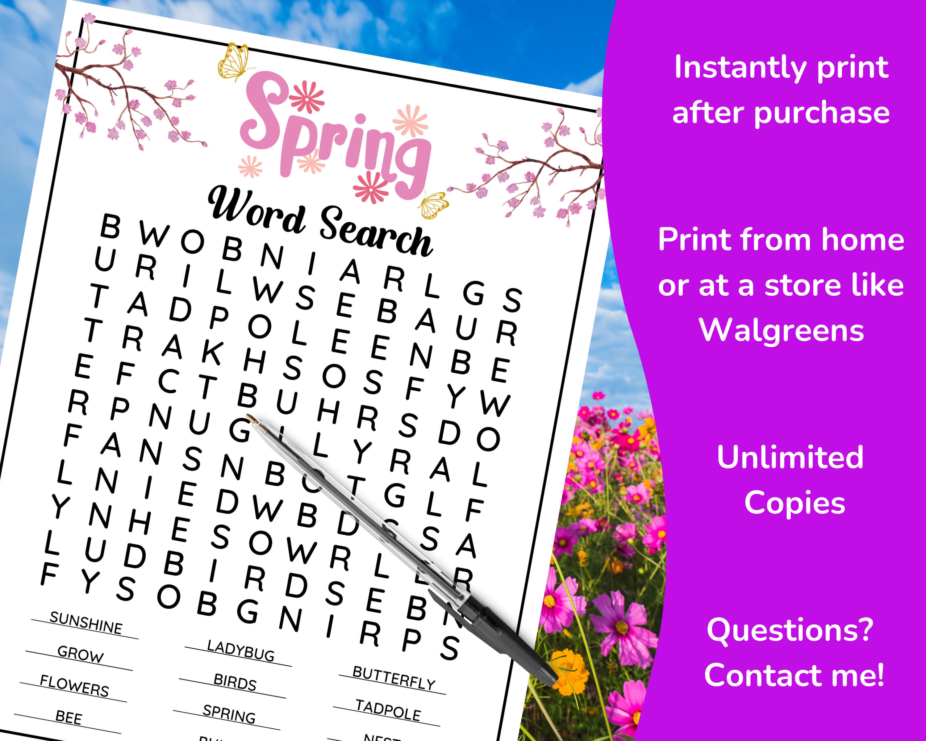 Printable Spring Word Search and Answer Key for Kids & Adults ...