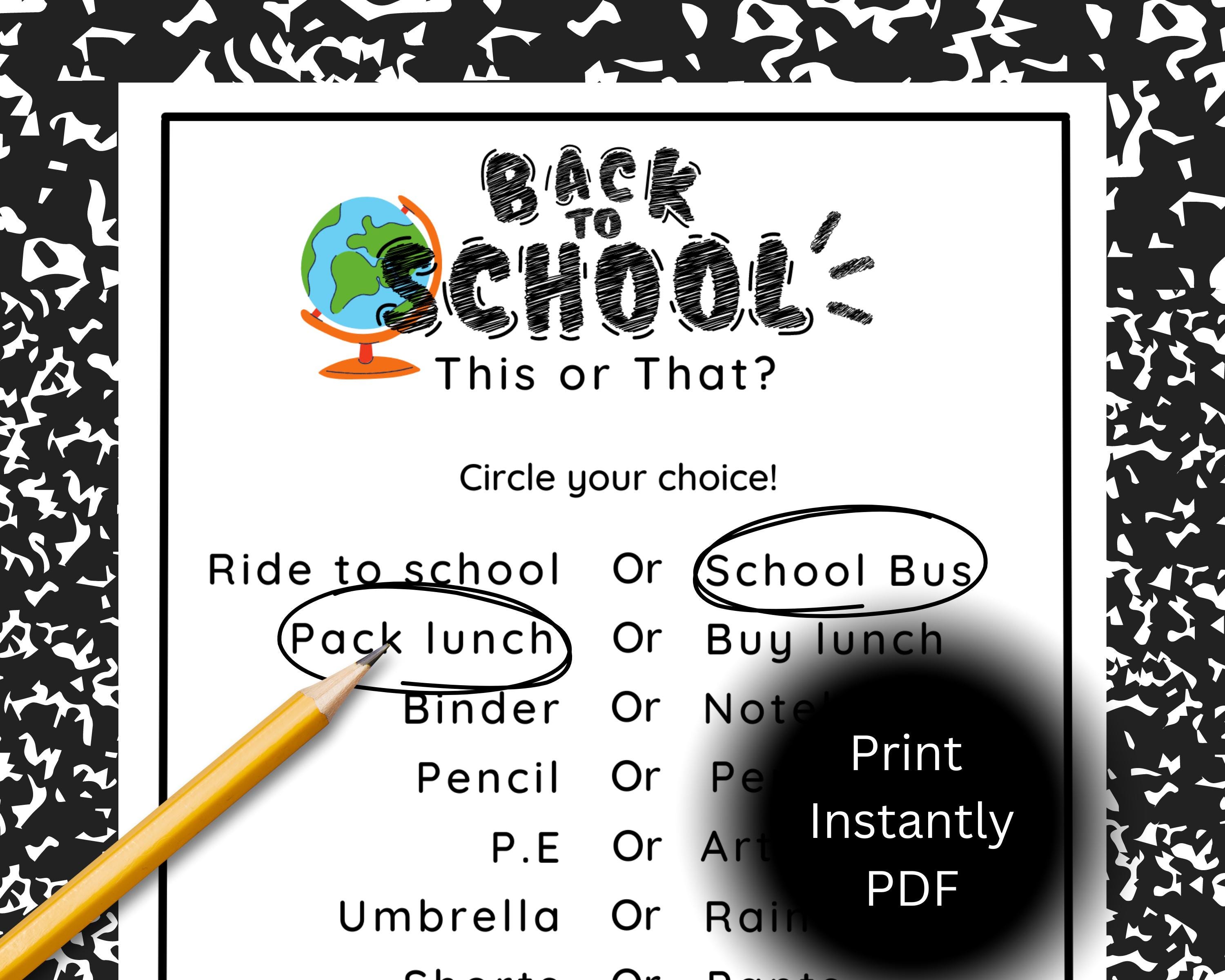 First Day of School This or That Game, Choice Game for Kids, Back to ...