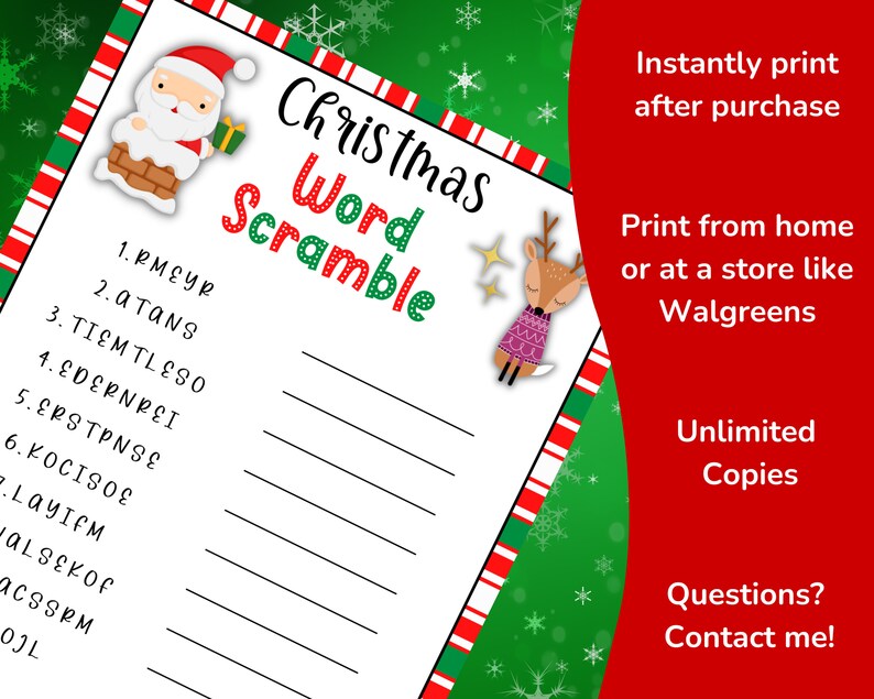 Christmas Word Scramble, Christmas Games for Kids & Adults, Holiday ...