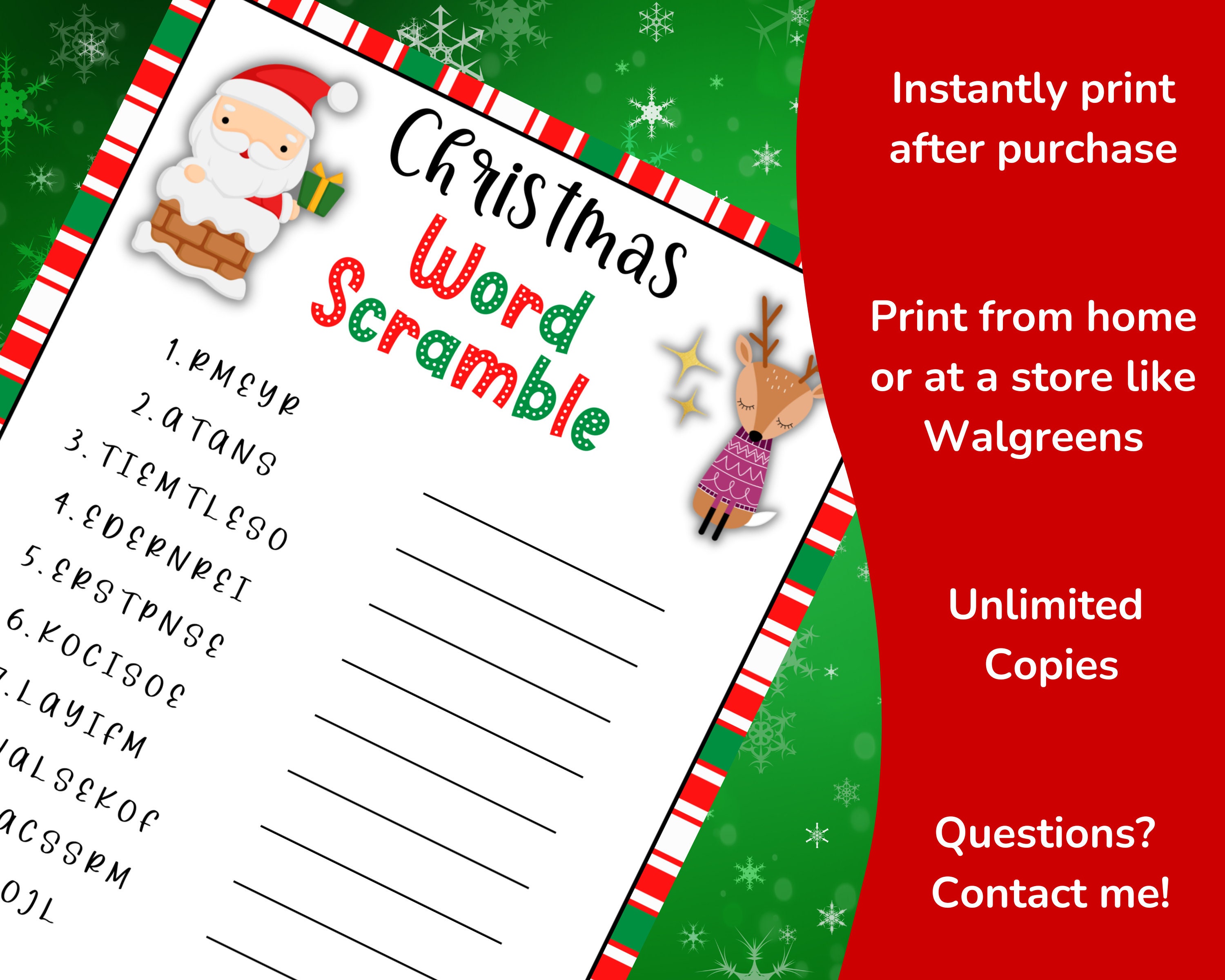 Christmas Word Scramble, Christmas Games for Kids & Adults, Holiday ...