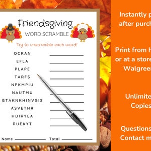 Friendsgiving Game, Printable Thanksgiving Word Scramble Game ...