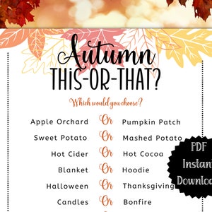 Autumn This or That Game, Fall This or That Game, Fall Family Activity ...