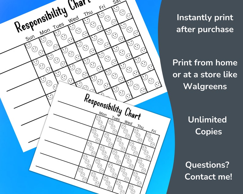 Printable Responsibility Chart for Kids, Home Chore Chart, Daily Task ...