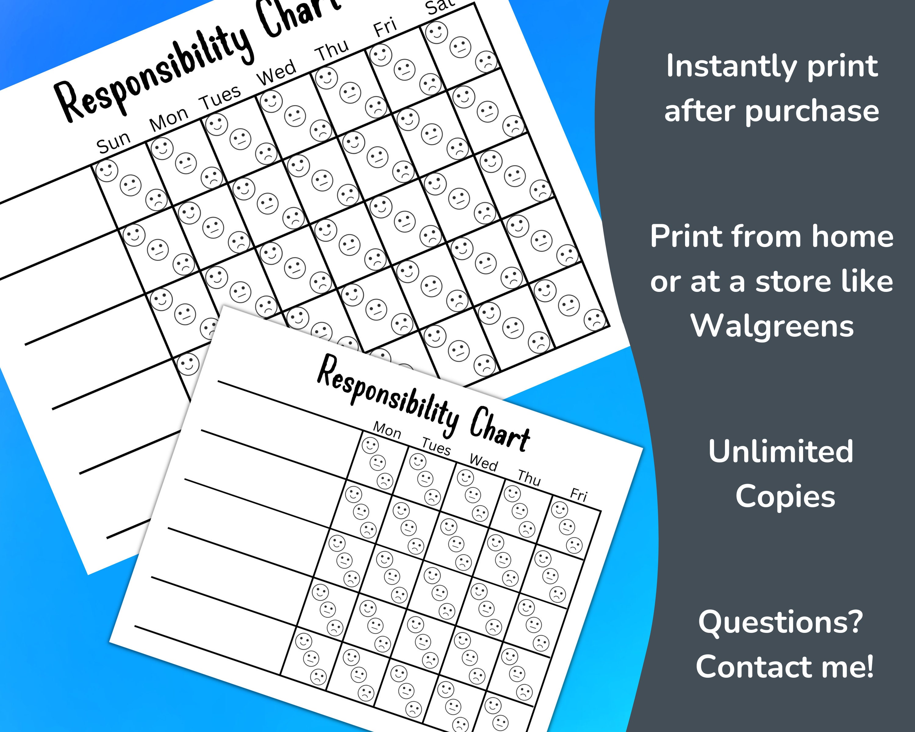 Printable Responsibility Chart for Kids, Home Chore Chart, Daily Task ...