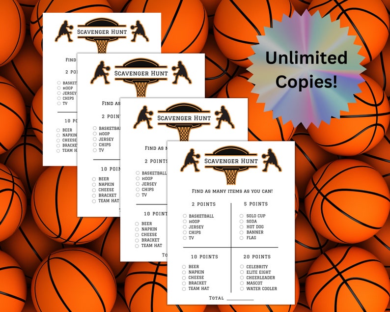 Printable March Basketball Madness Scavenger Hunt, Party Ideas, Ice ...