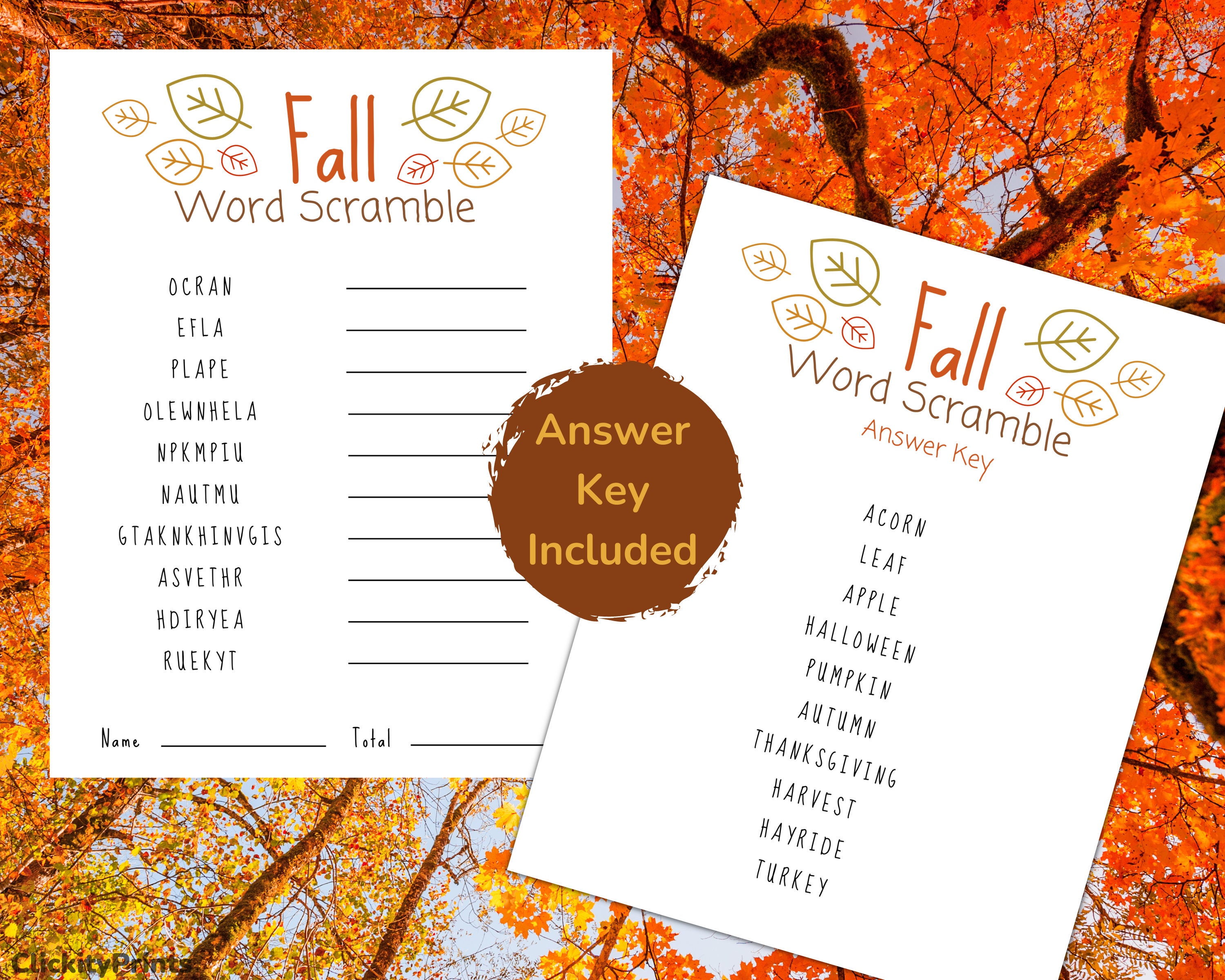 Fall Word Scramble-autumn Word Scramble-festive Word Scramble-family ...