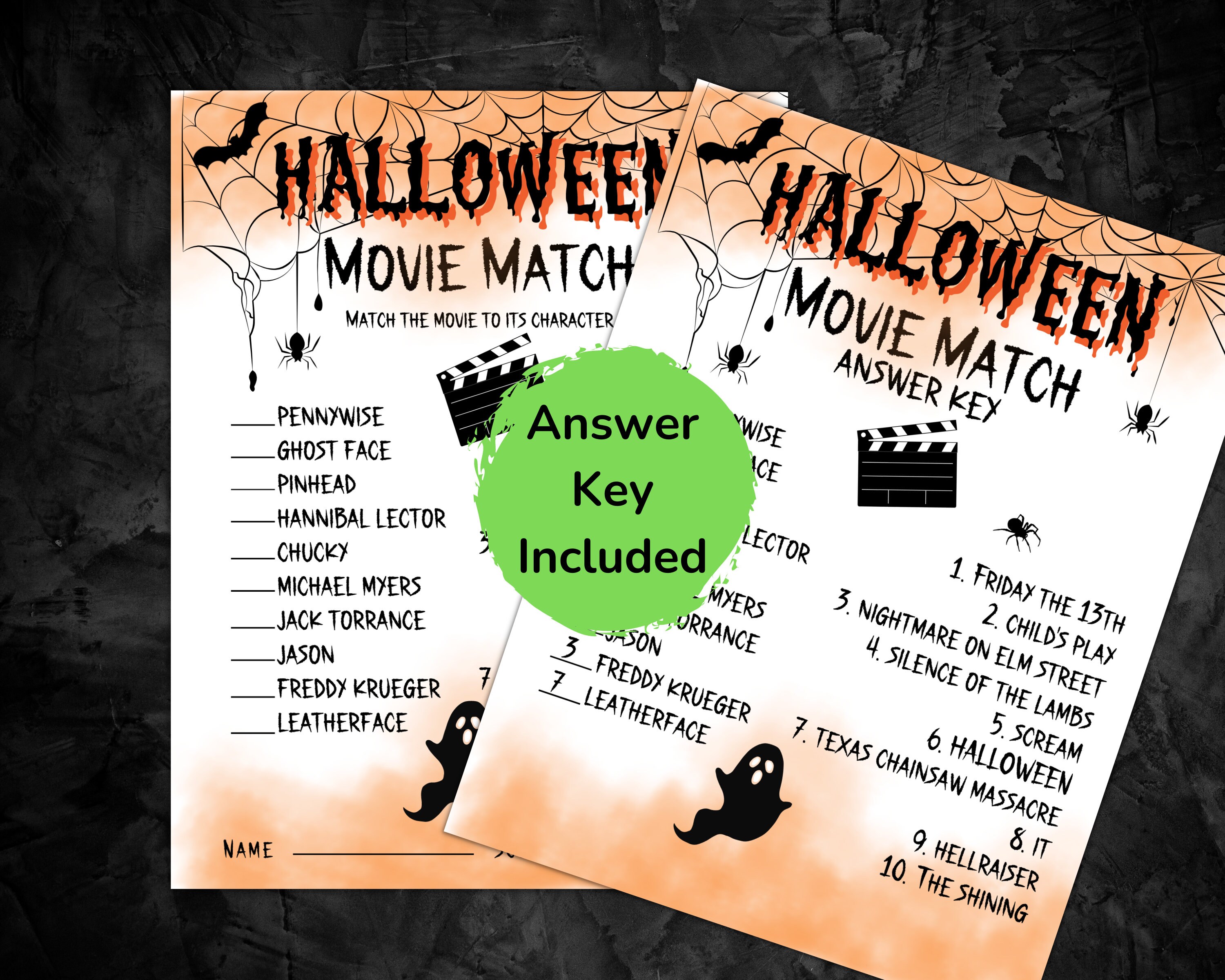 Halloween Movie Match Game-halloween Scary Movie Trivia-villain Match ...