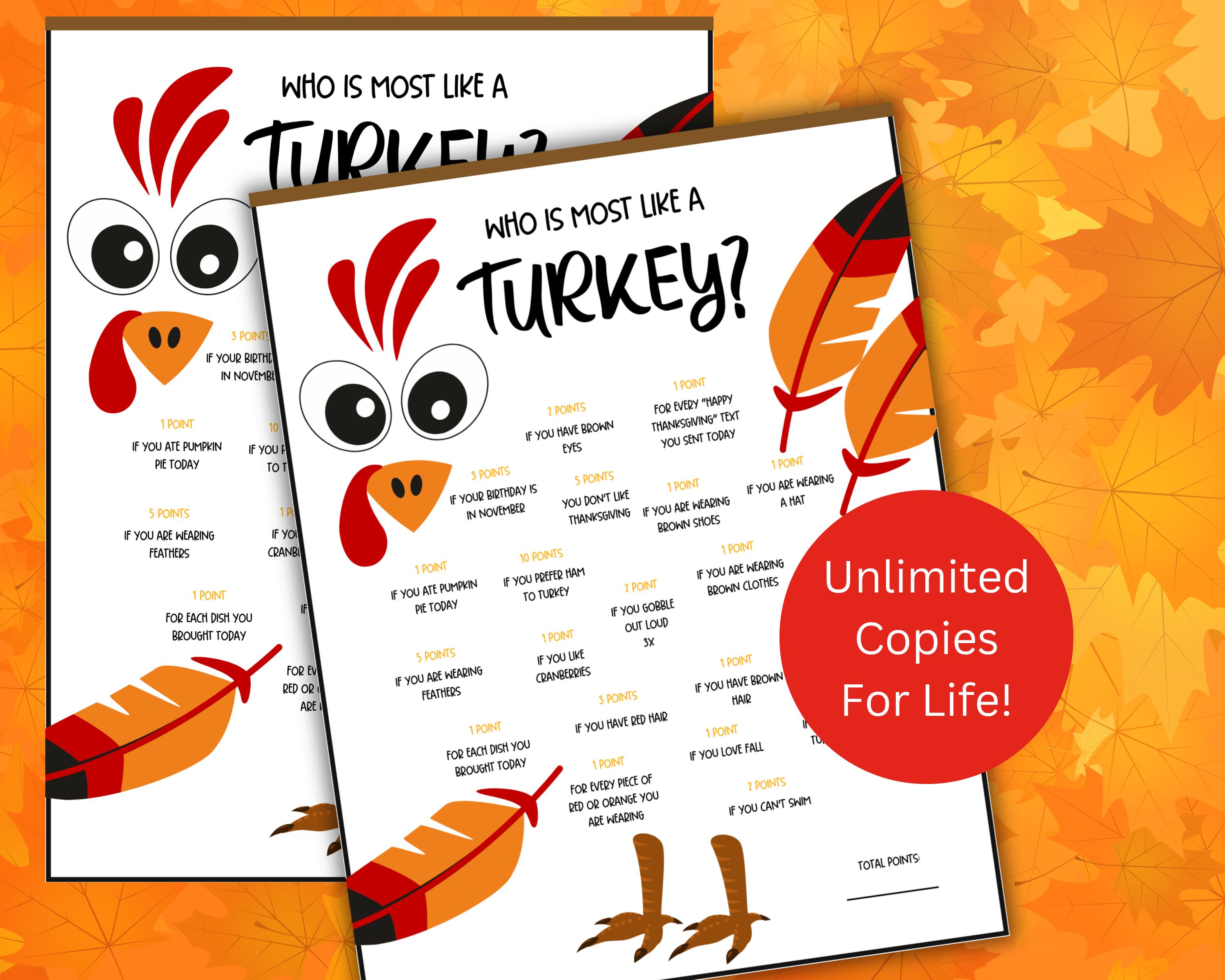 Who is Most Like A Turkey Thanksgiving Game Instant Download, Printable ...