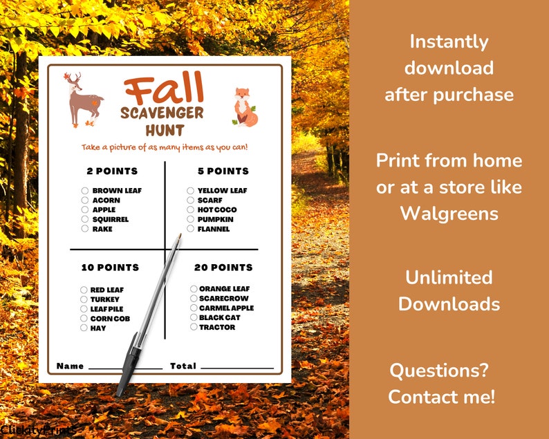 Fall Scavenger Hunt-autumn Scavenger Hunt-printable Scavenger Hunt-fall ...