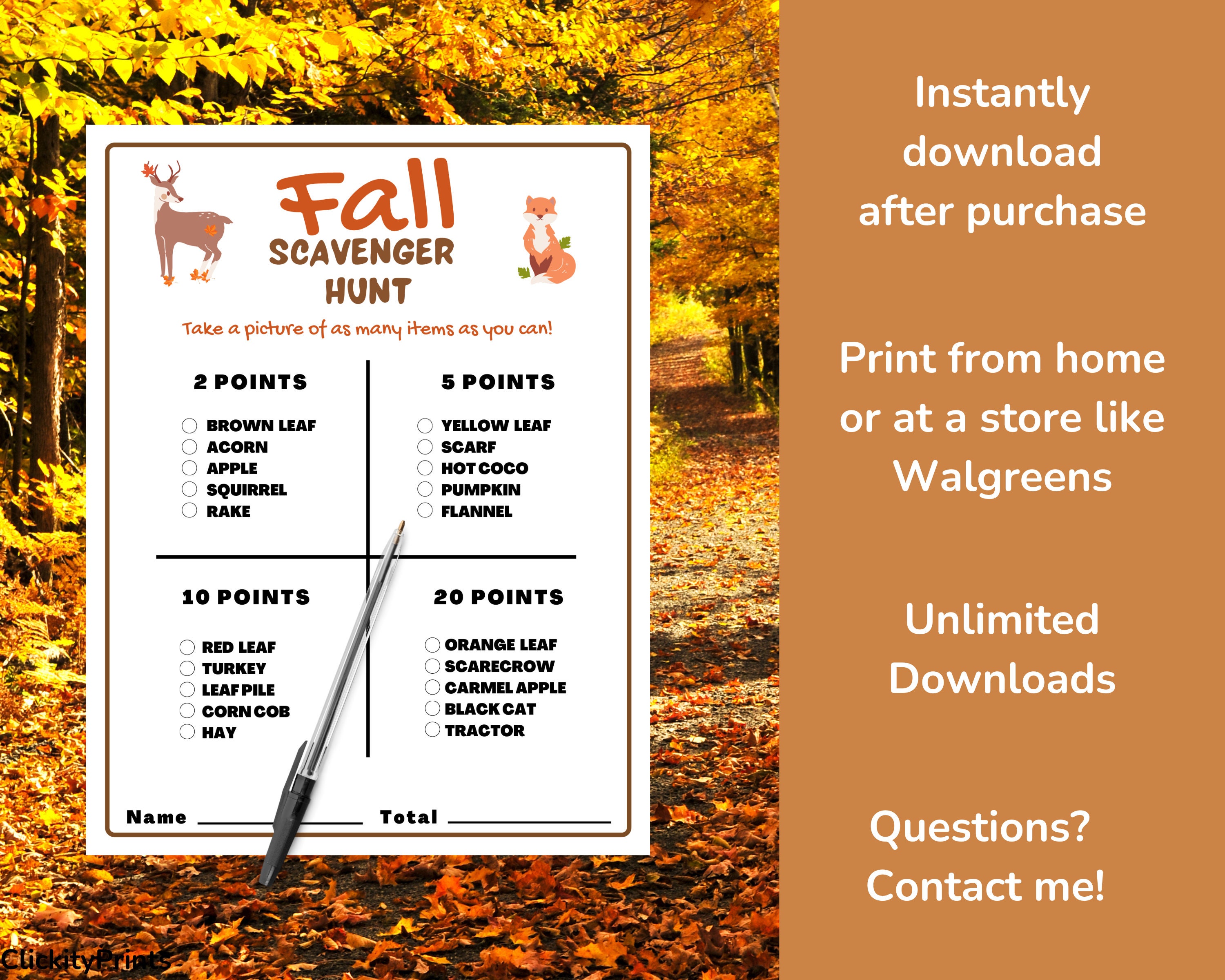 Fall Scavenger Hunt-autumn Scavenger Hunt-printable Scavenger Hunt-fall ...