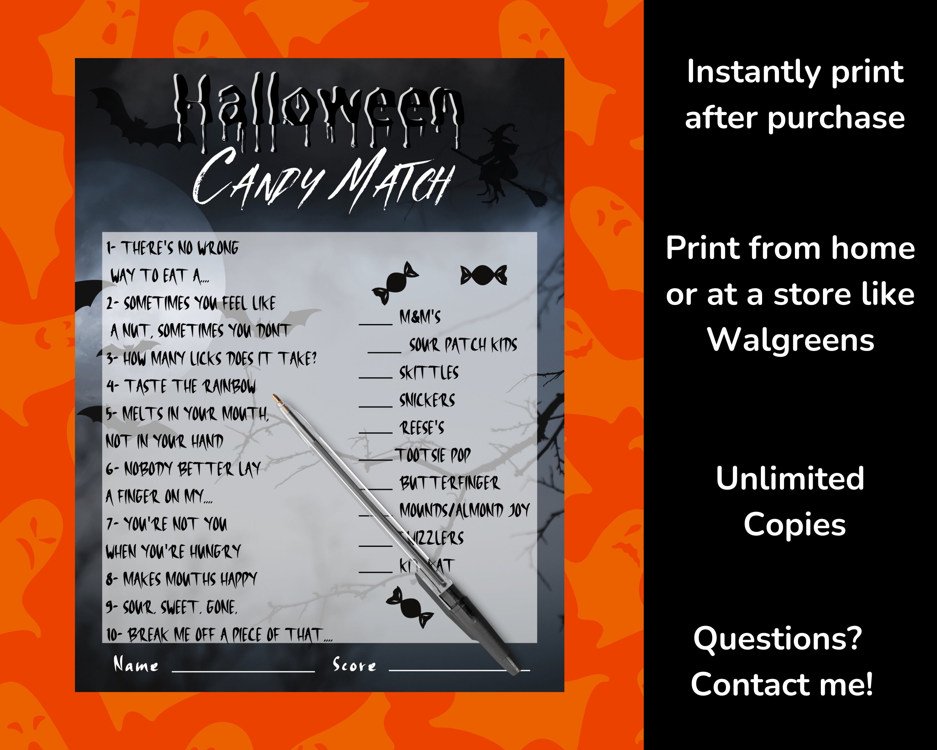 Halloween Candy Match Game, Printable Halloween Games, Games for Kids ...