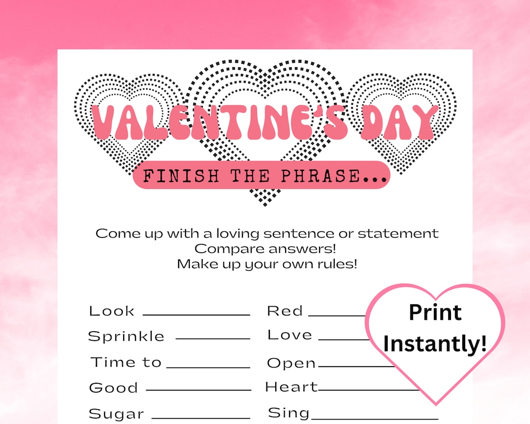 Printable Valentine's Day Finish the Phrase Game for Kids - Etsy