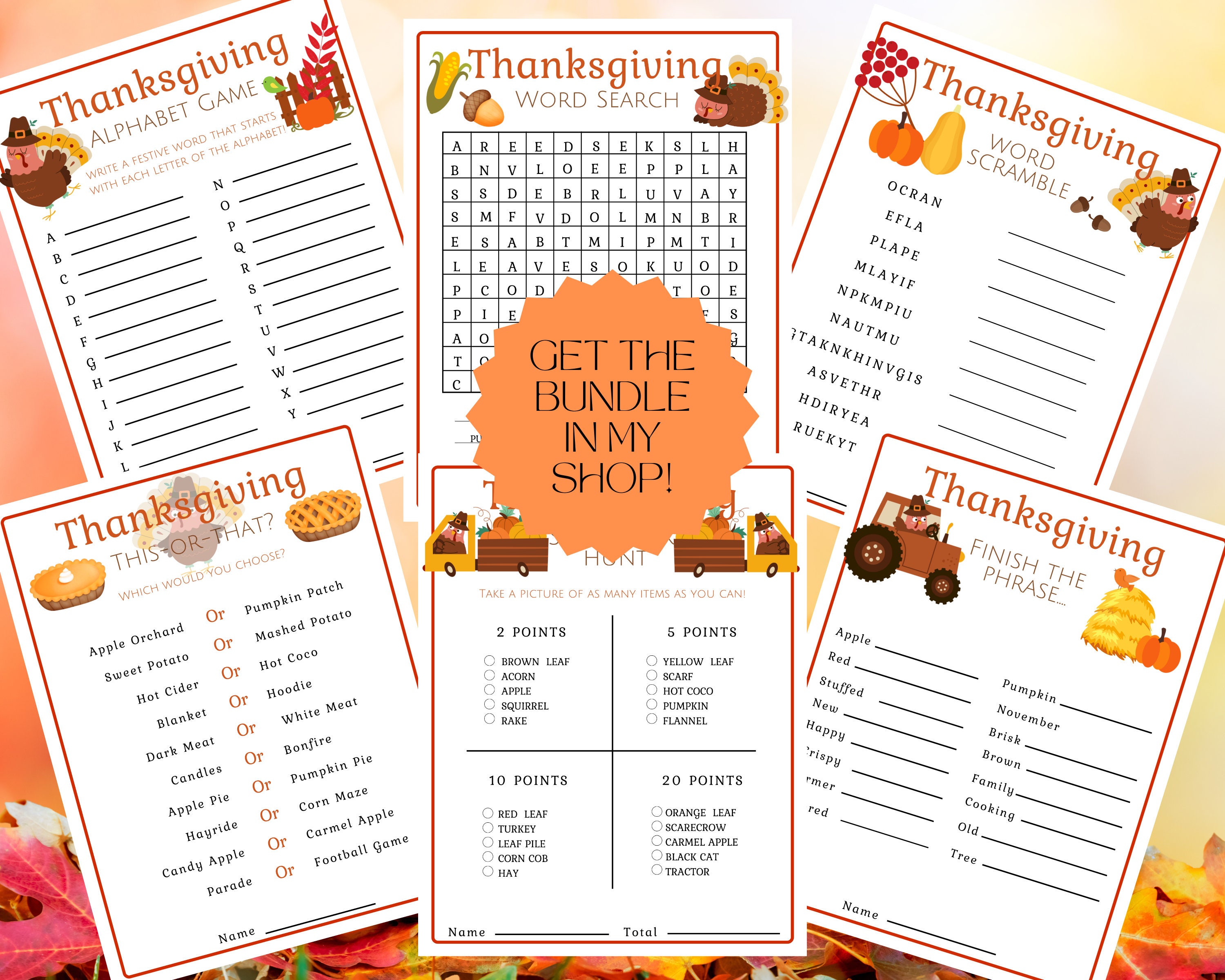 Thanksgiving Alphabet Game, Turkey Day Game, Thanksgiving Games Bundle ...