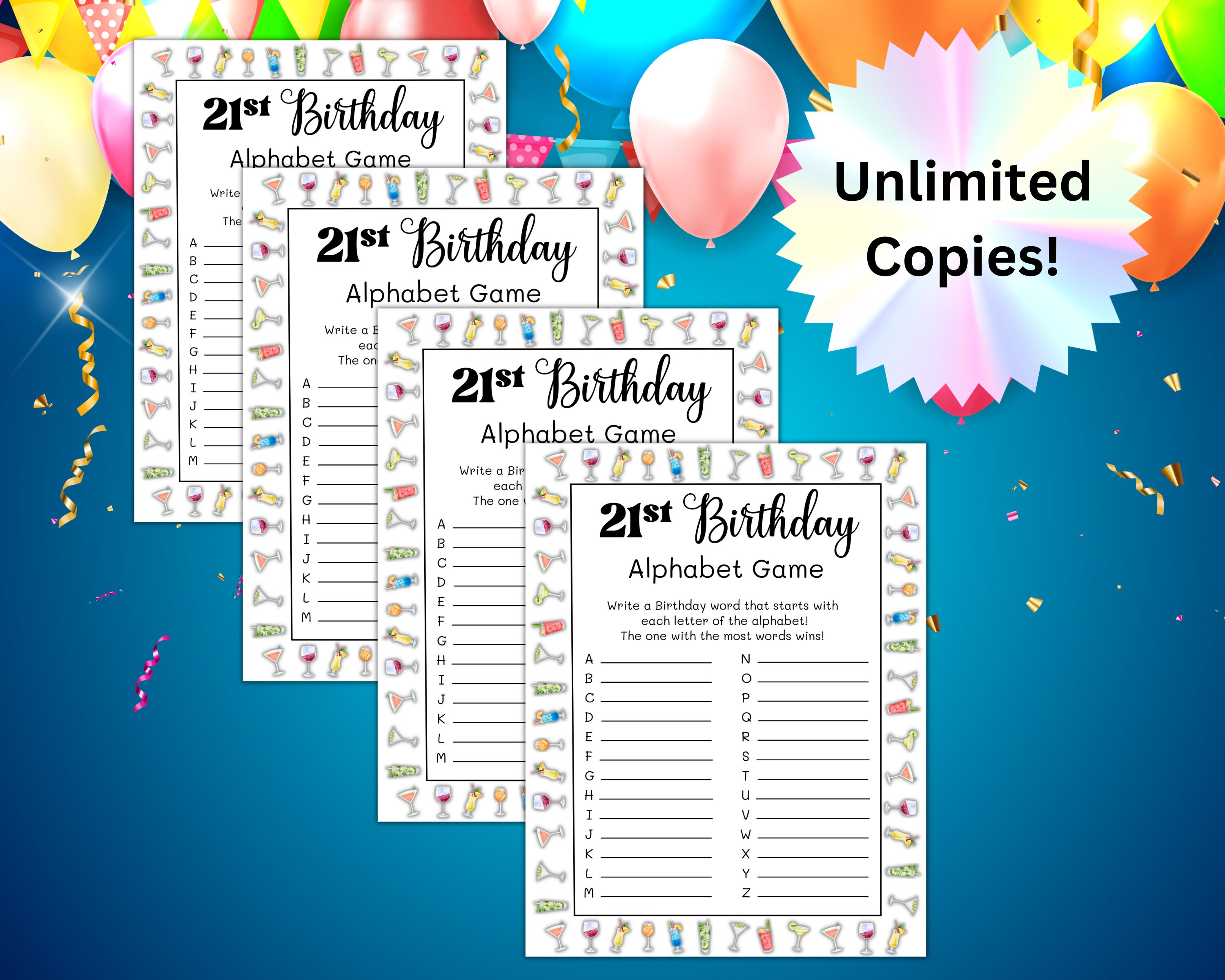 Printable 21st Birthday Alphabet ABC Game, Drunk Games, 21st Drinking ...