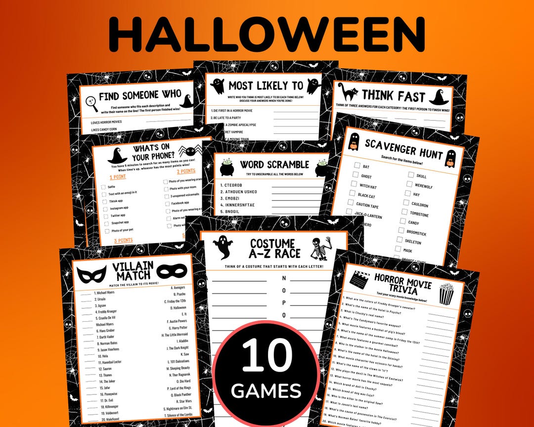 Printable Halloween Party Games Instant Download, Halloween Games ...