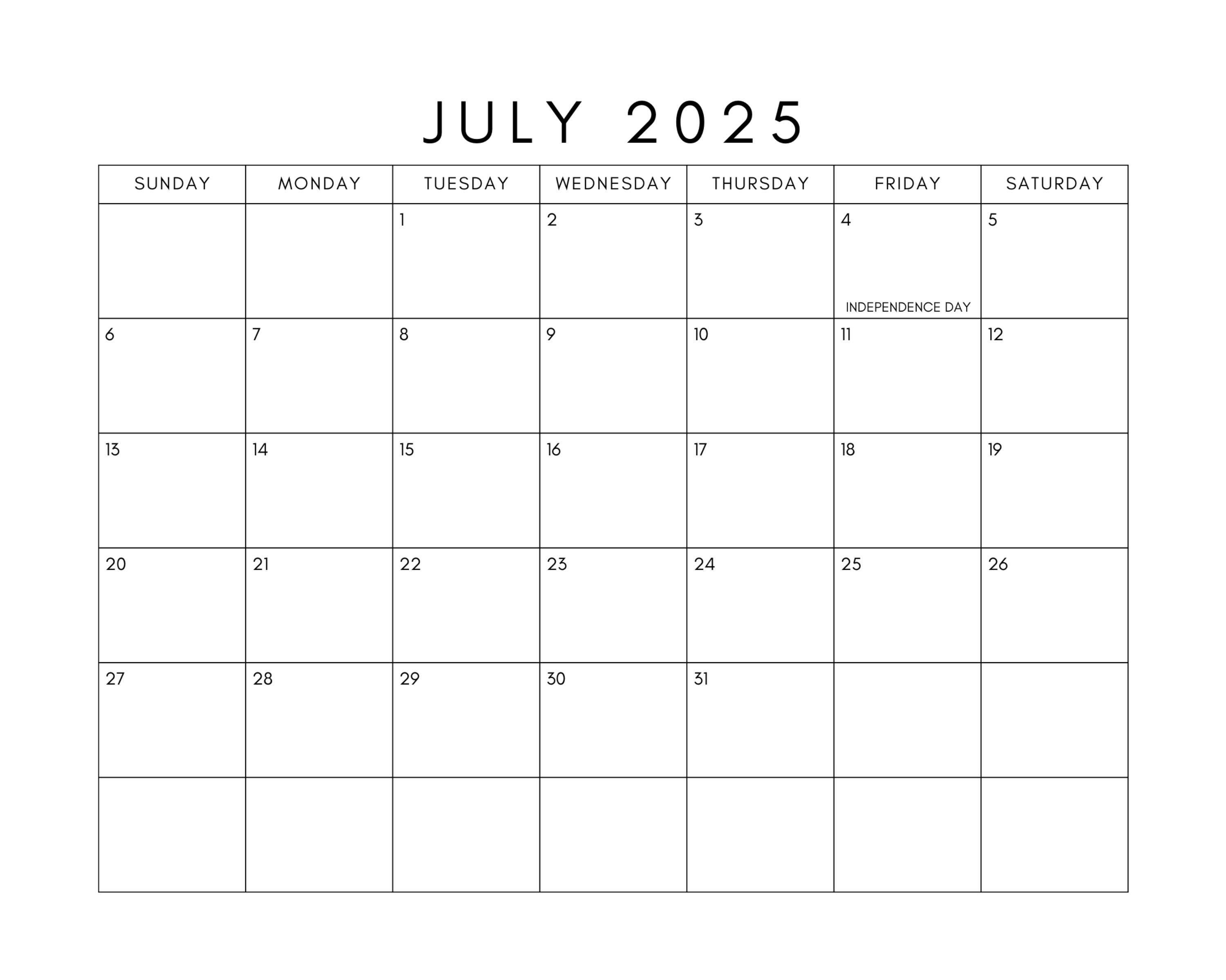 2025 Printable 12 Month Calendar, Simple Plain Calendar With Holidays ...