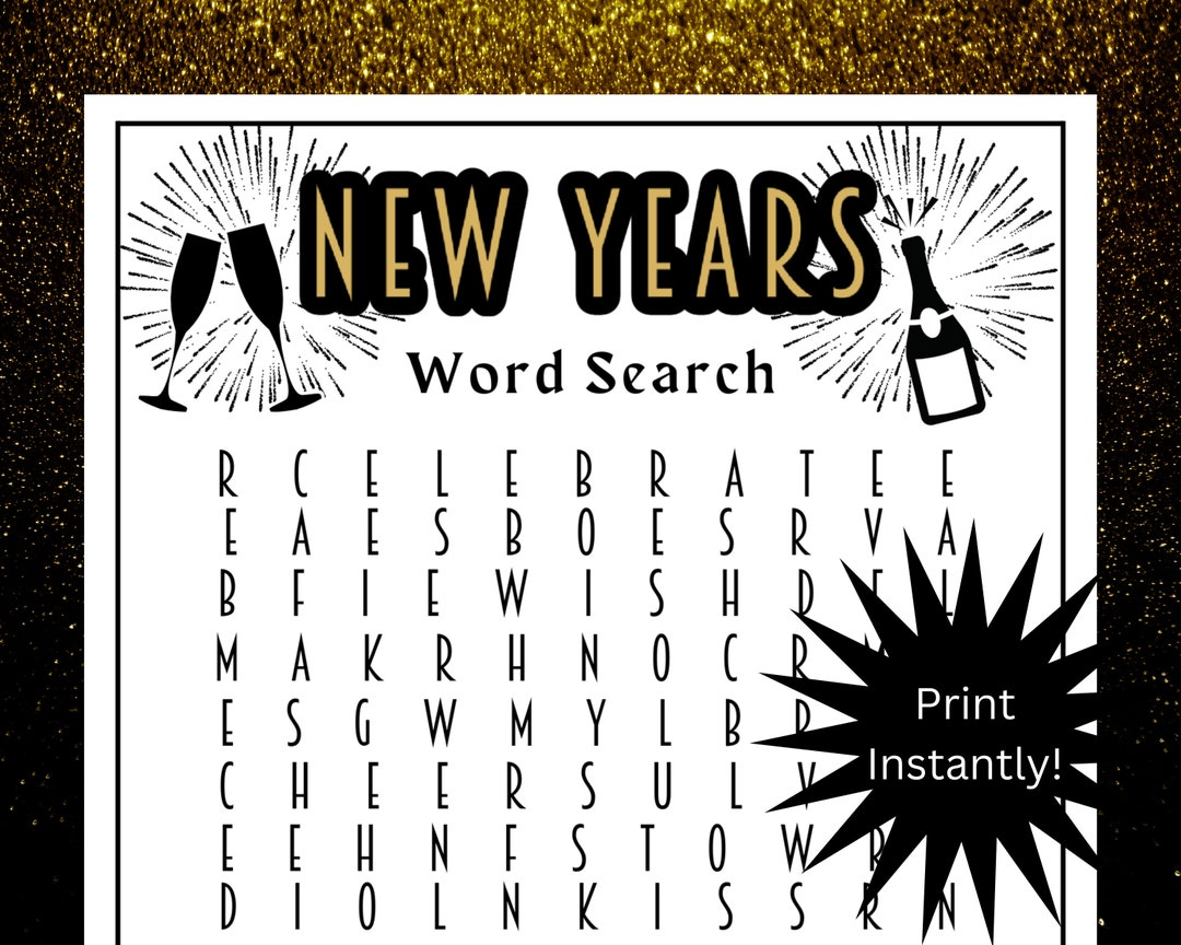 Printable New Years Eve 2023 Word Search for Kids & Adults, New Years ...