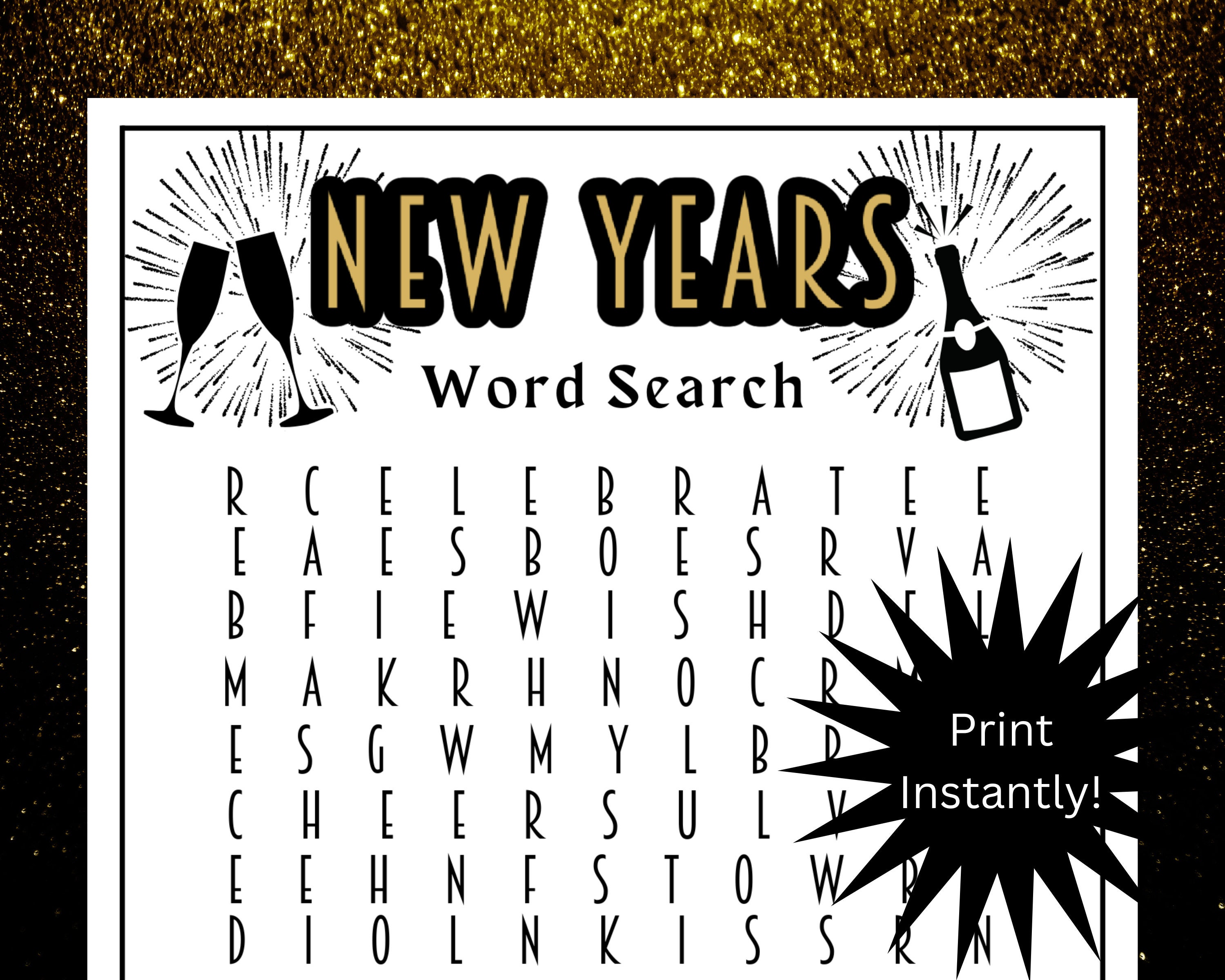 Printable New Years Eve 2023 Word Search for Kids & Adults, New Years ...