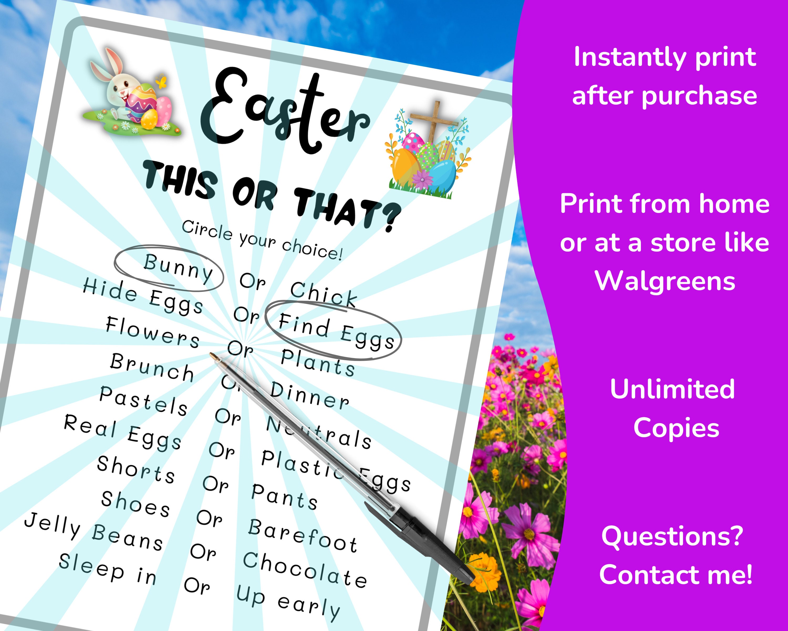 Printable Easter This or That Game, Sunday School Church Games for Kids ...