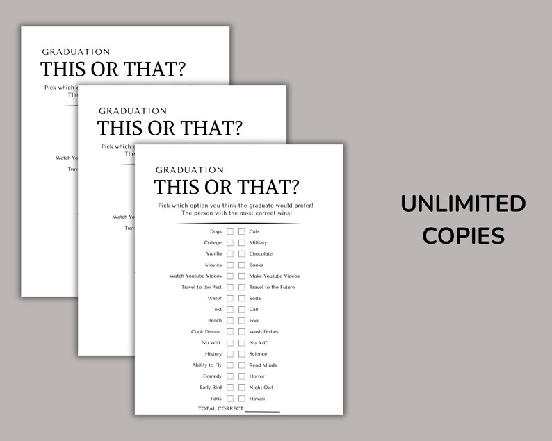 This or That Graduation Game, Printable Grad Party Game, Icebreaker ...