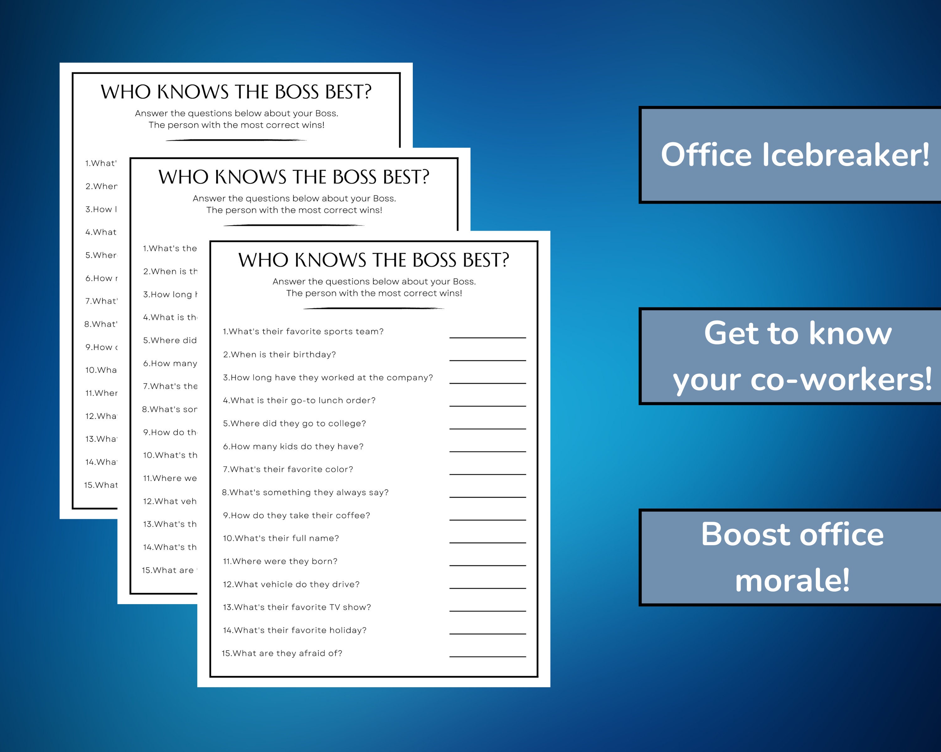 Who Knows the Boss Best, Office Party, Get to Know Your Boss, Boss ...