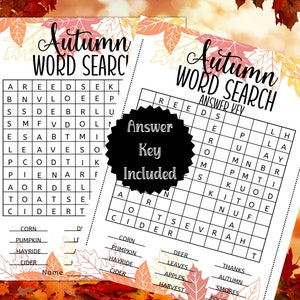 Autumn Word Search, Fall Word Search, Family Activity, Games for Kids ...