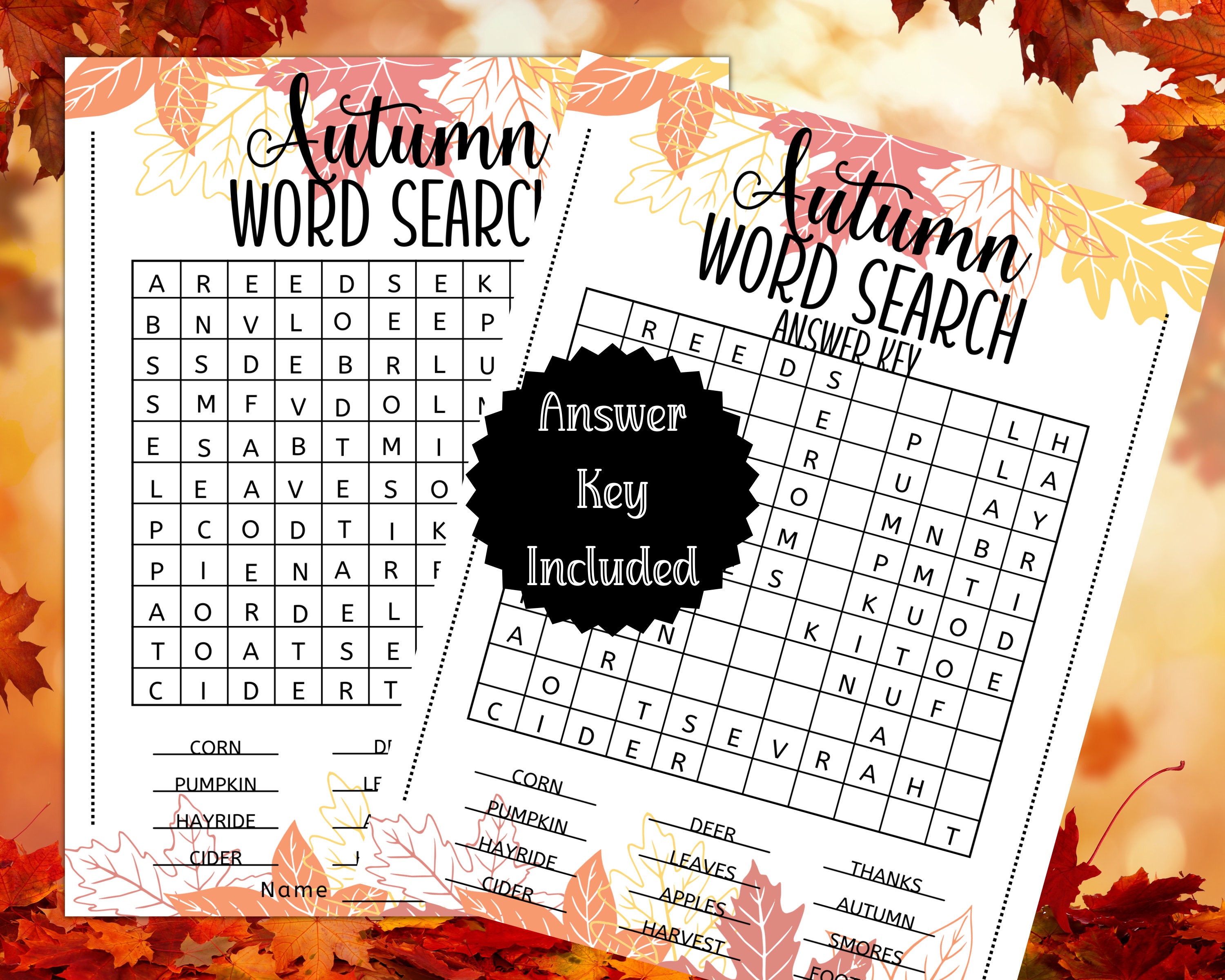 Autumn Word Search, Fall Word Search, Family Activity, Games for Kids ...