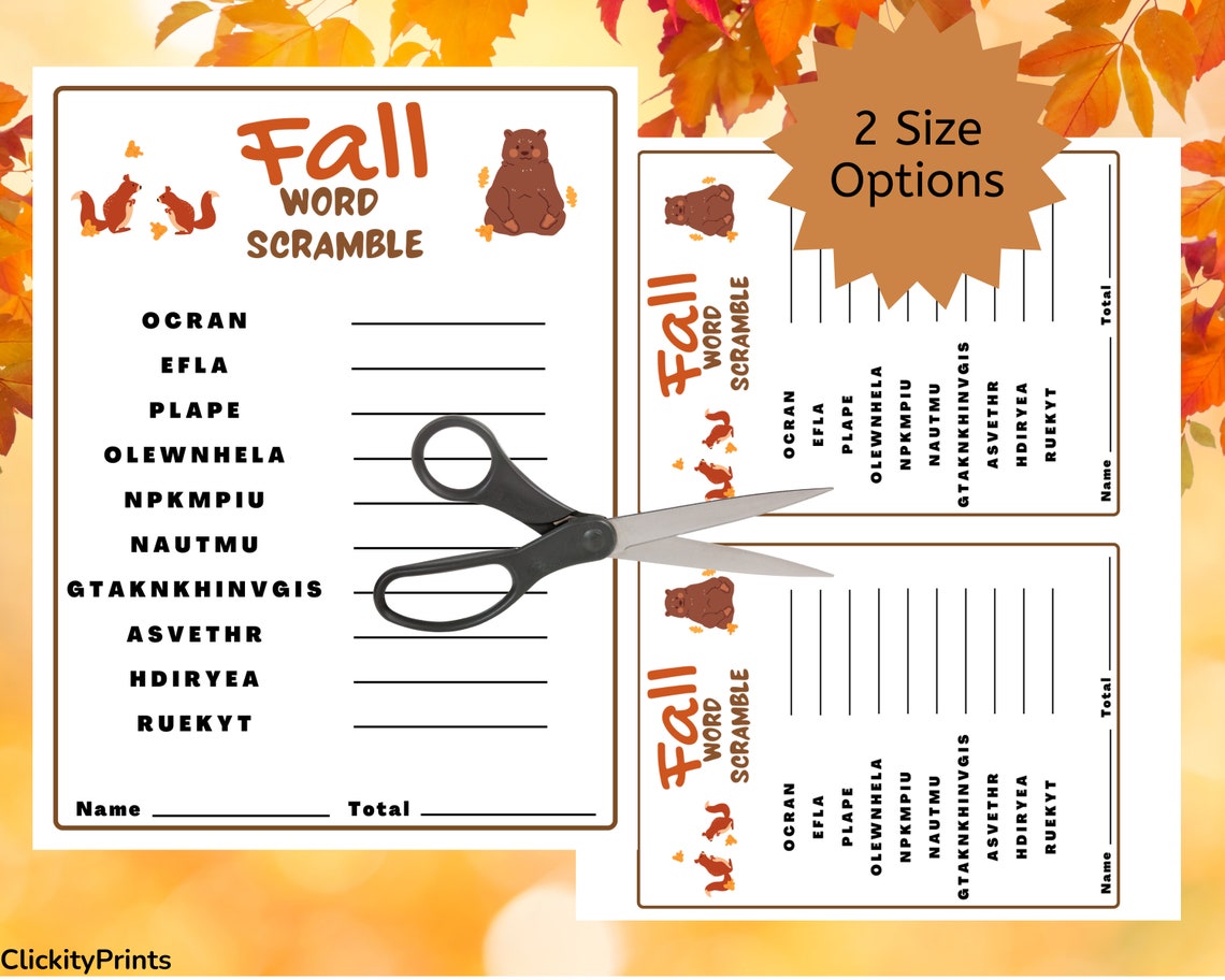 Fall Word Scramble-autumn Word Scramble-festive Word Scramble-fall ...