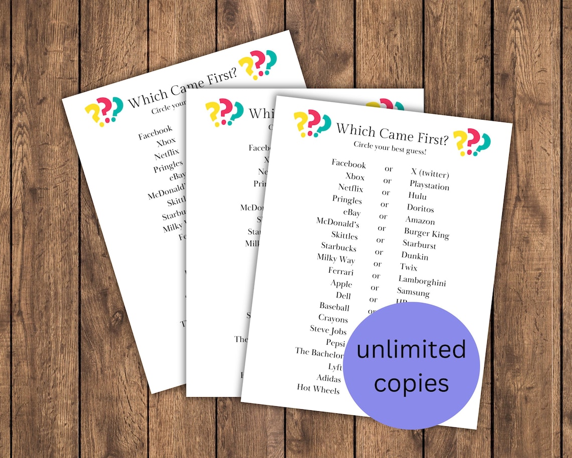 Which Came First Trivia Game, Printable Trivia Game Quiz, Office Game ...