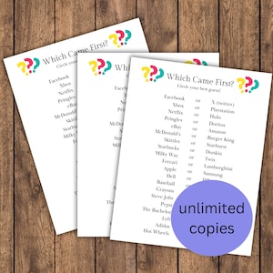 Which Came First Trivia Game, Printable Trivia Game Quiz, Office Game ...