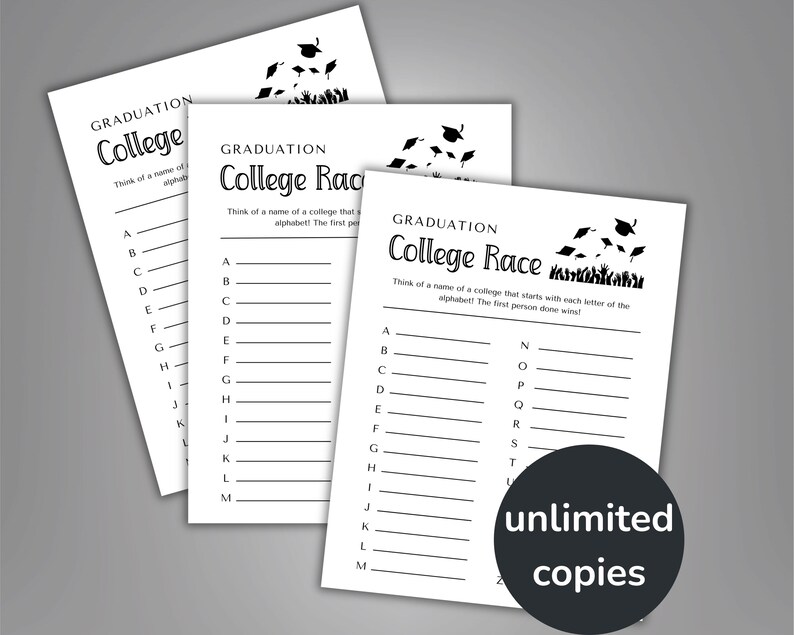 Graduation College Race Game, Printable Graduate Party Games, College ...