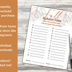 Fall Alphabet Game-autumn Alphabet Game-family Fall Activity-fall ...