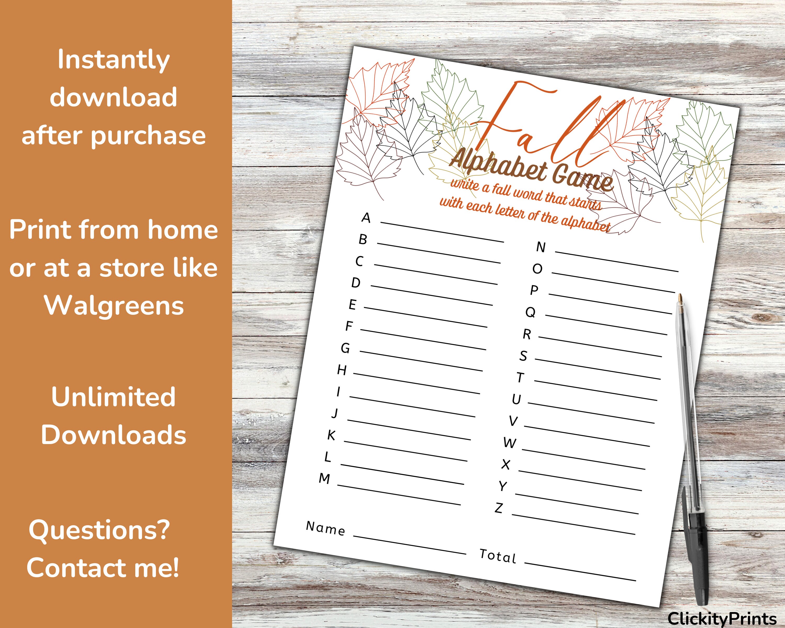 Fall Alphabet Game-autumn Alphabet Game-family Fall Activity-fall ...