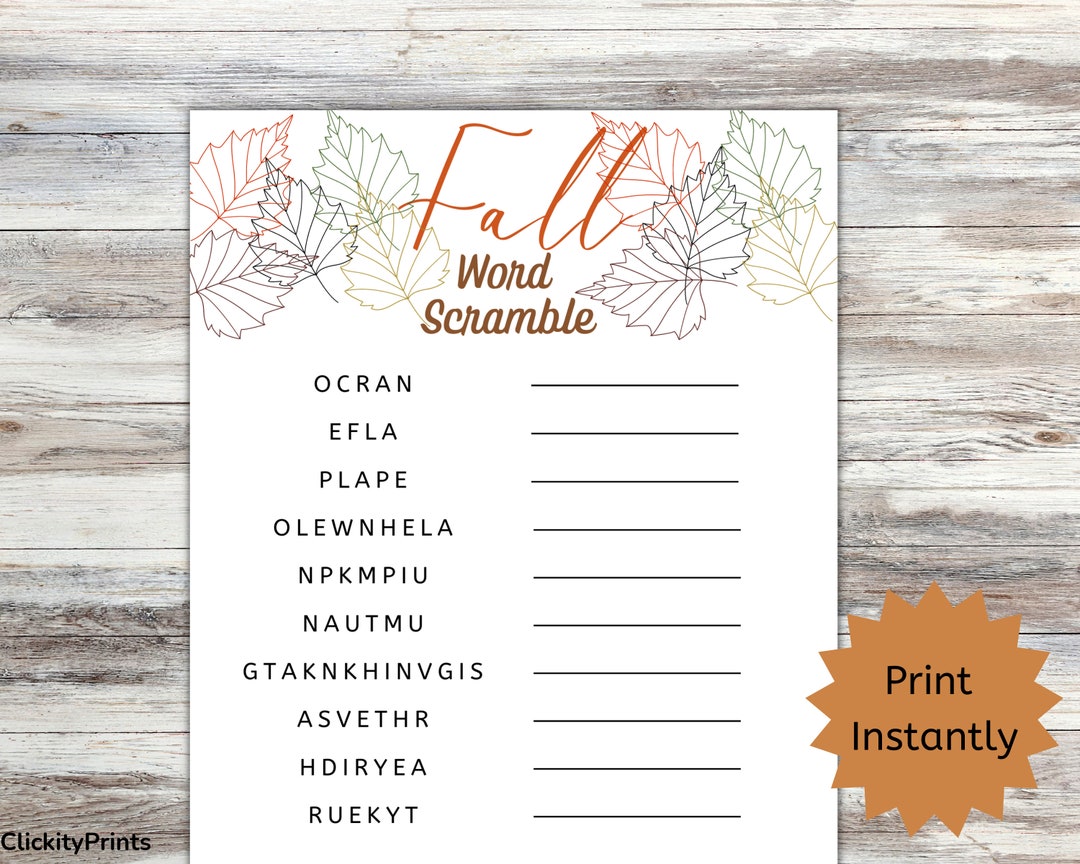 Fall Word Scramble-autumn Word Scramble-festive Word Scramble-fall ...
