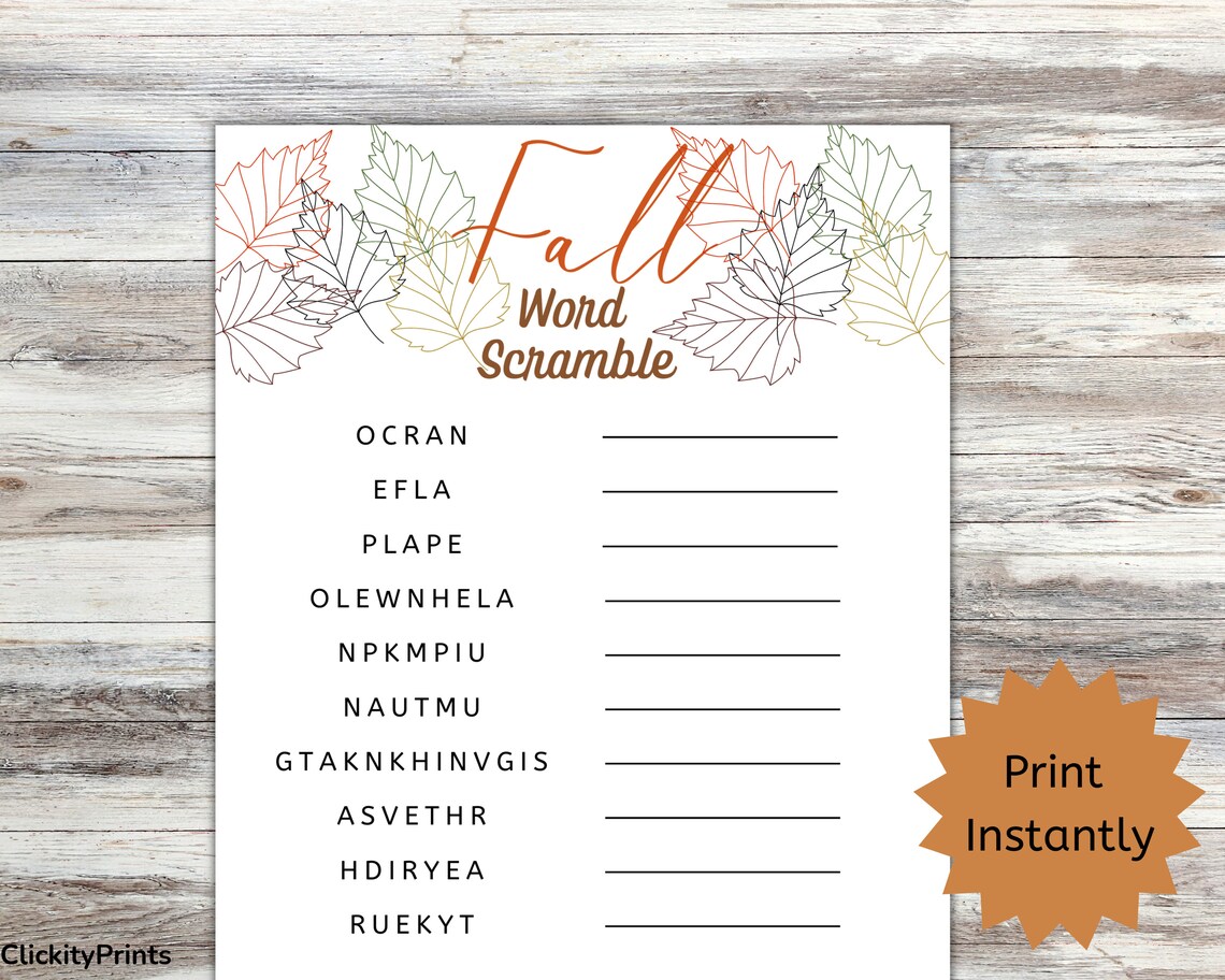 Fall Word Scramble-autumn Word Scramble-festive Word Scramble-fall ...