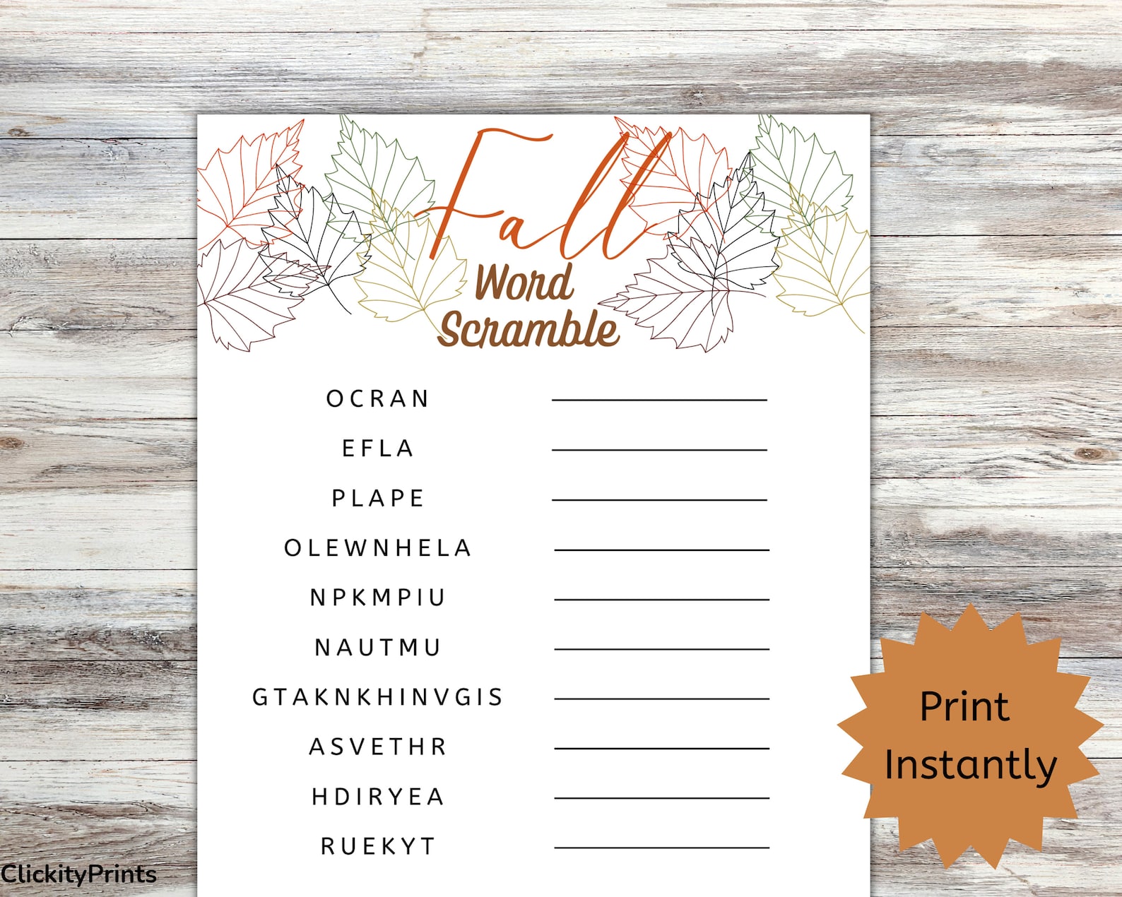 Fall Word Scramble-autumn Word Scramble-festive Word Scramble-fall ...