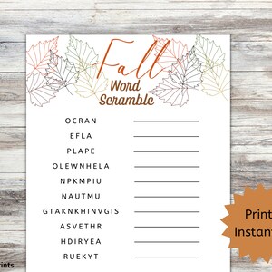 Fall Word Scramble-autumn Word Scramble-festive Word Scramble-fall ...