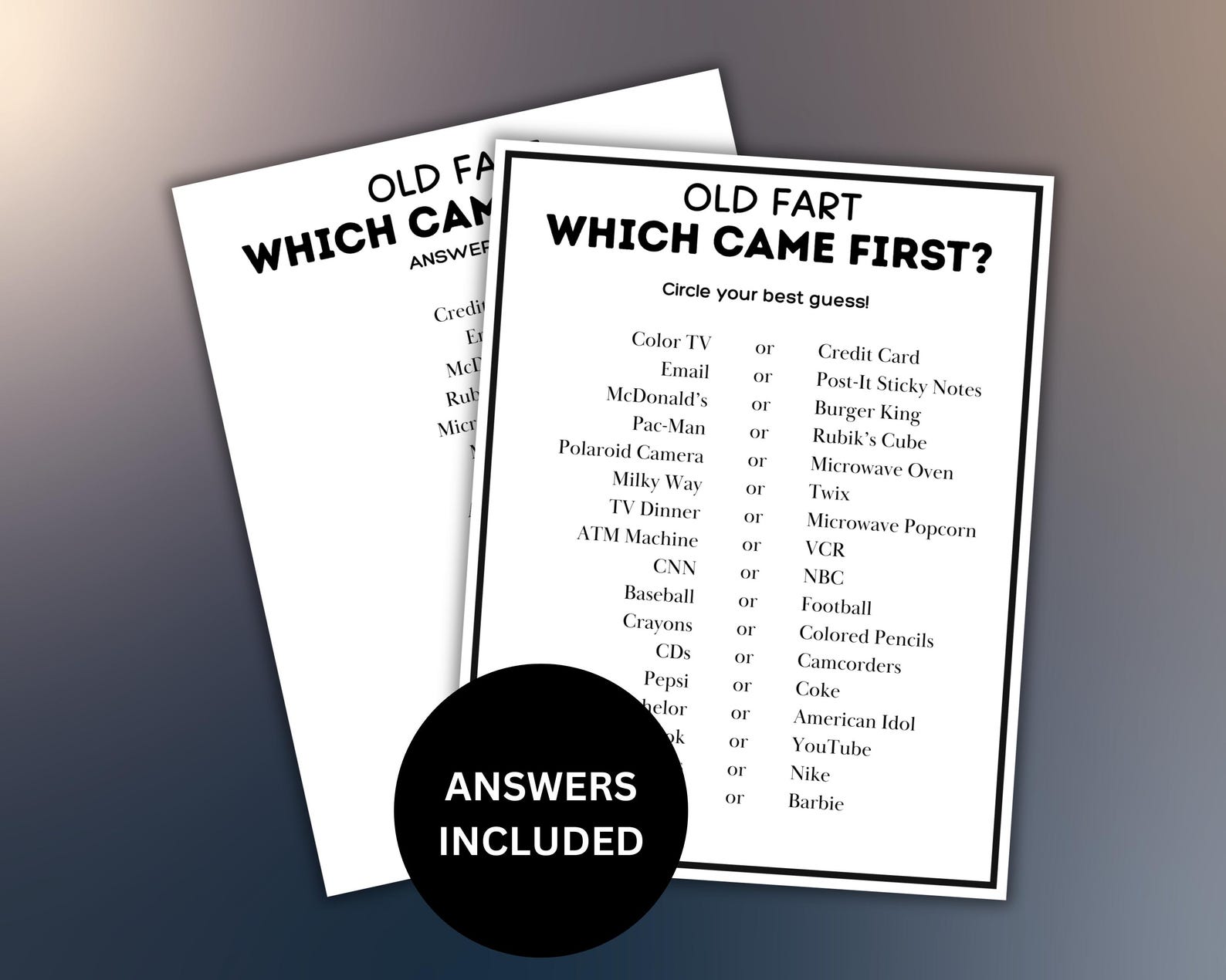 Old Fart Which Came First Game for Seniors Instant Download, Printable ...