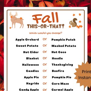 Fall This or That Game, Printable Autumn This or That Activity, Back to ...