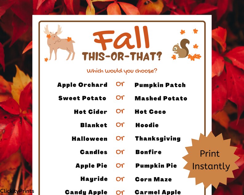 Fall This or That Game, Printable Autumn This or That Activity, Back to ...